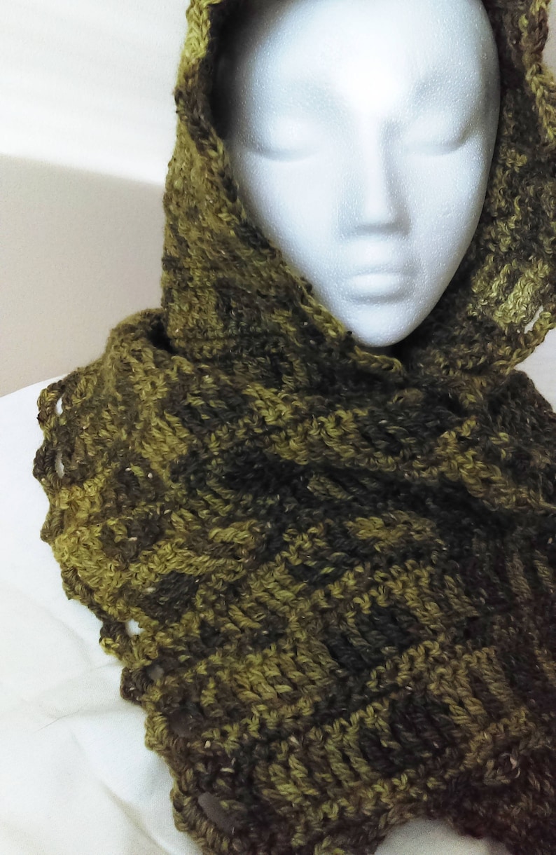 Crochet Hooded Scarflette Pattern: Fiddlehead -tweed Yarn (PDF Pattern ...