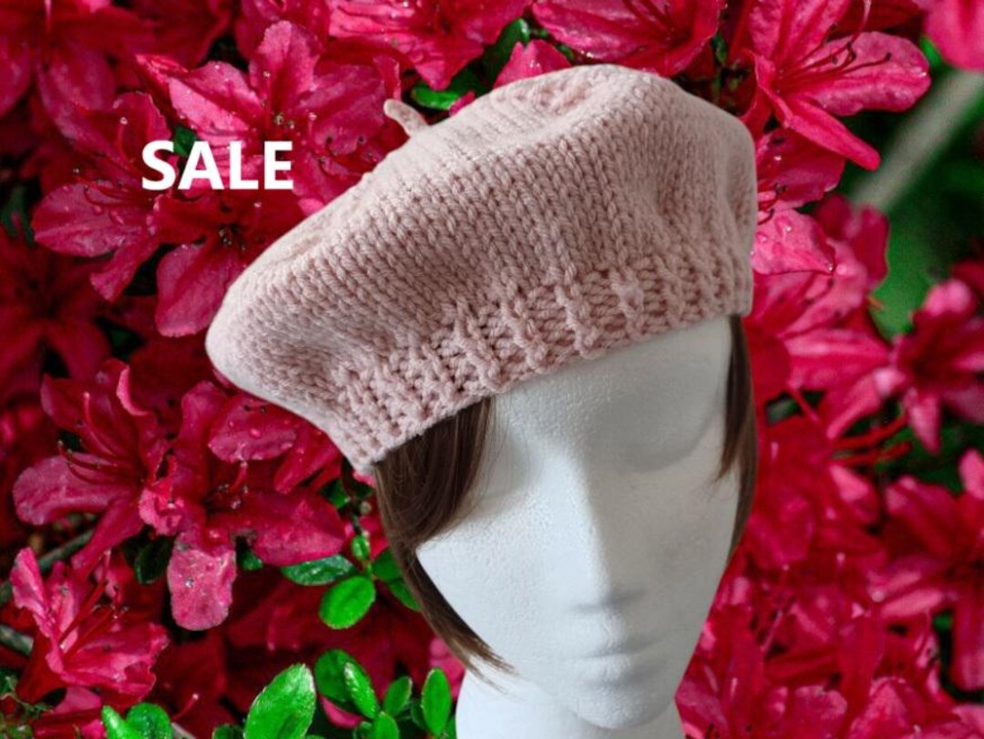 Hand Knit Spring Beret: Traditional Blush Acrylic Tam - Etsy