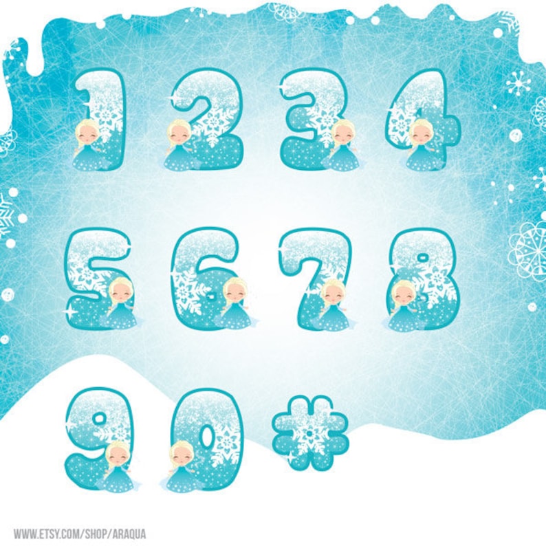 Frozen Numbers Clipart Set Character and Background | Etsy
