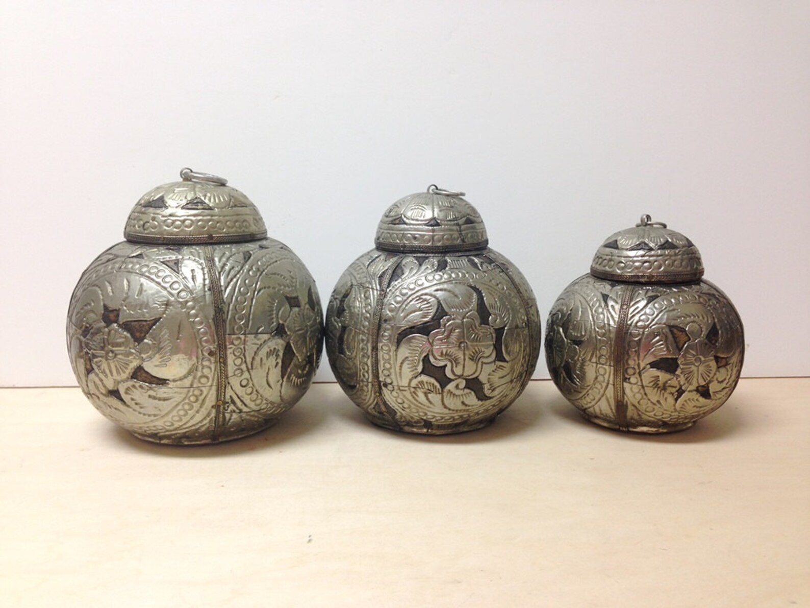 Set of Three 3 Antique Indian Lidded Containers Wooden/ - Etsy