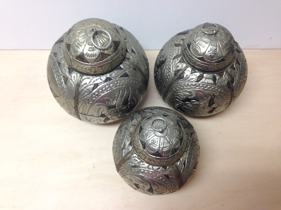 Set of Three 3 Antique Indian Lidded Containers Wooden/ - Etsy