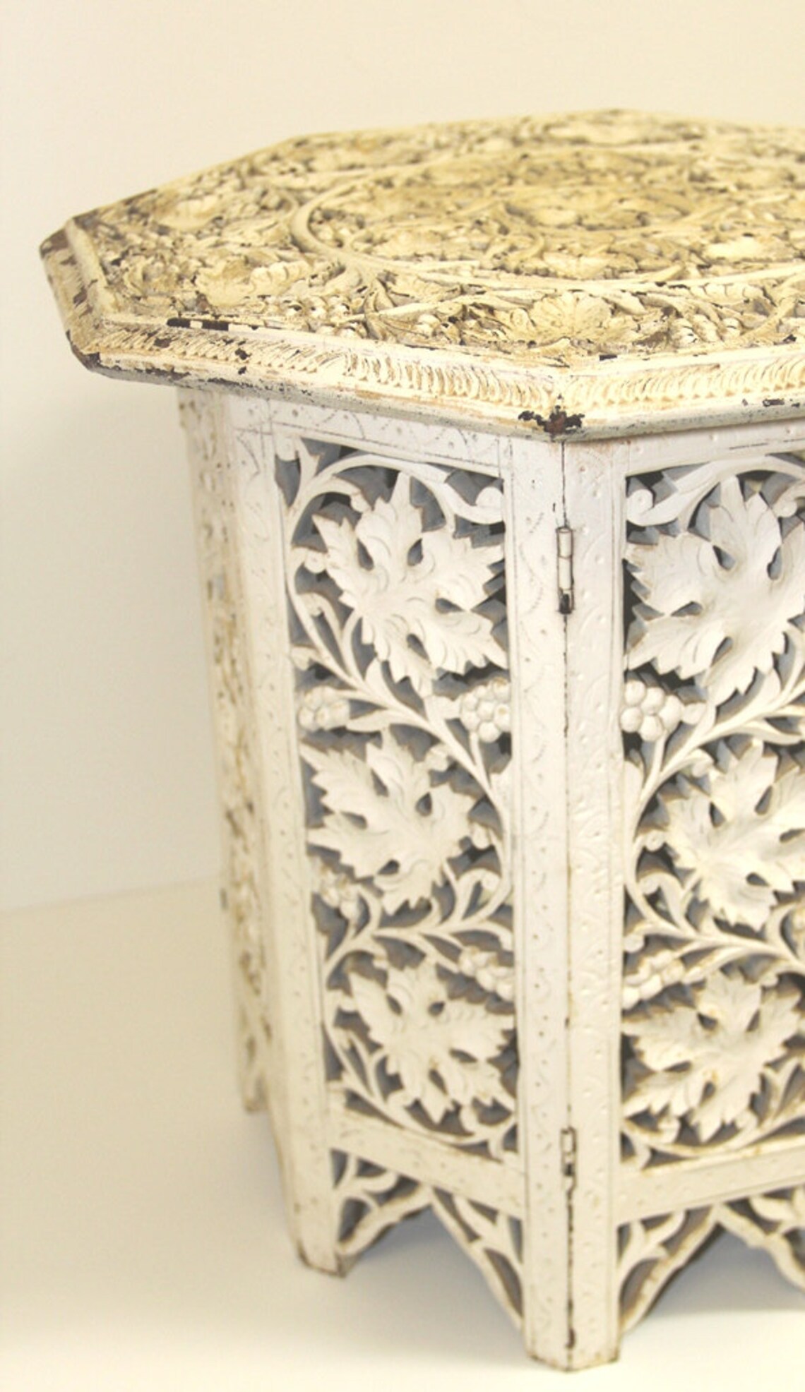 Vintage Moroccan Style Wood Carved Octagonal Side Table | Etsy
