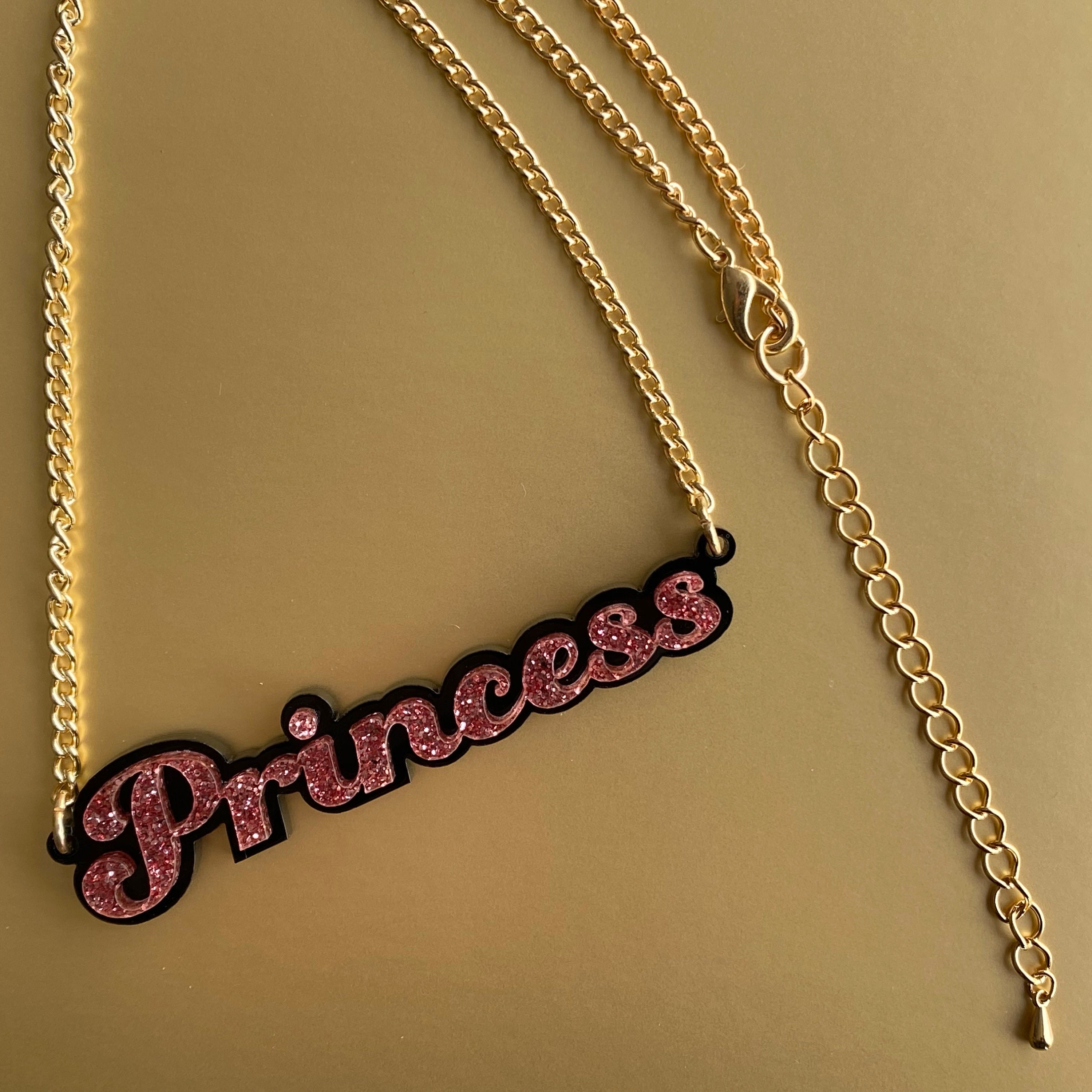 Princess Pink Glitter Acrylic Necklace - Etsy