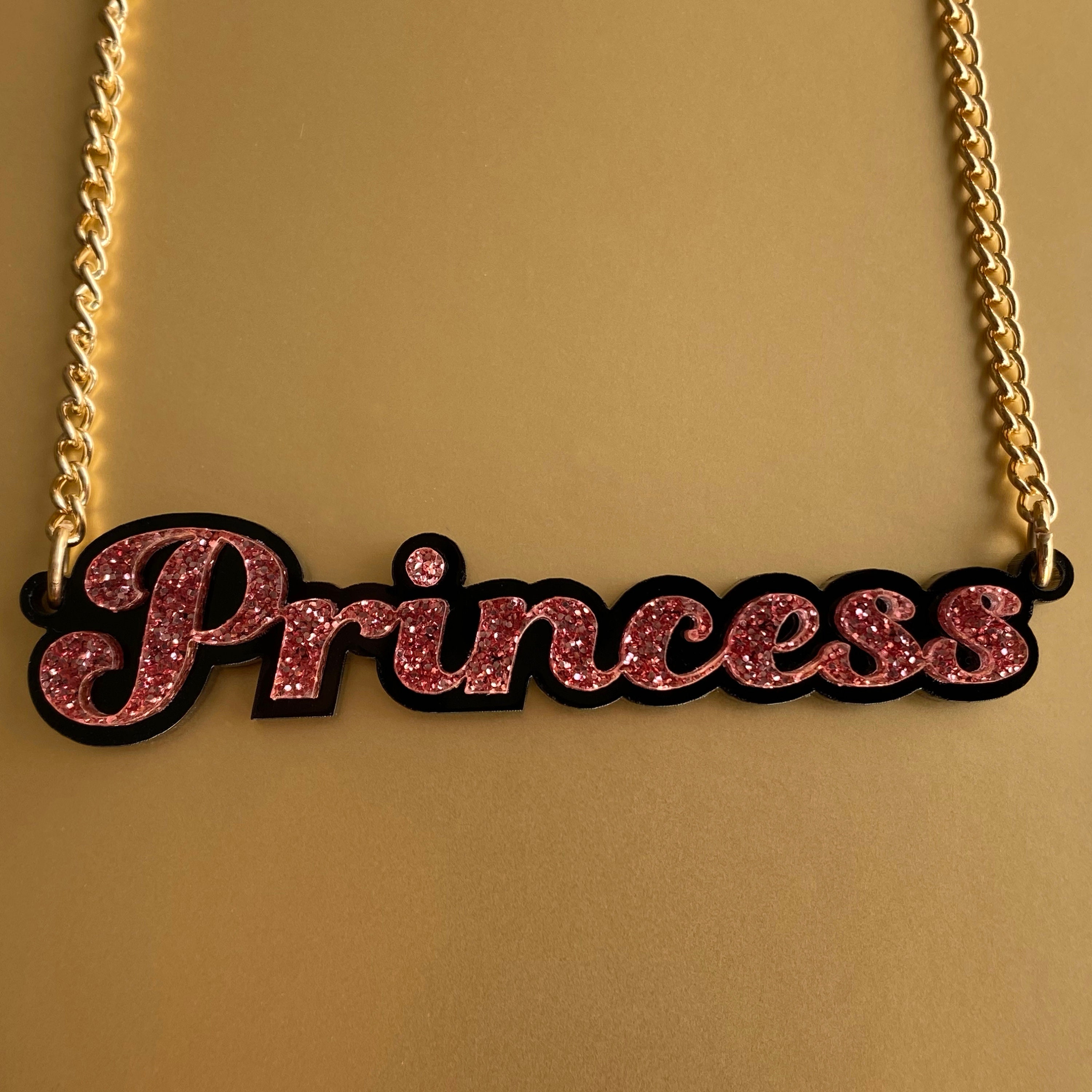 Princess Pink Glitter Acrylic Necklace - Etsy