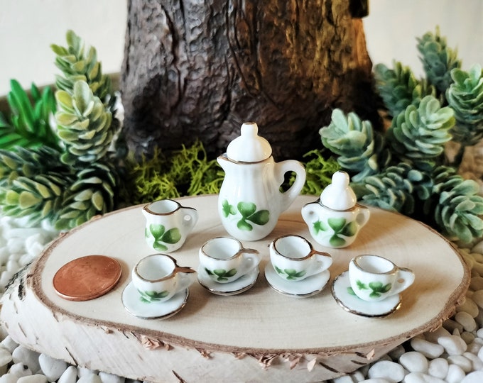 Miniature Shamrock Tea Set - Fairy Garden - St. Patrick's Day - Mini ...