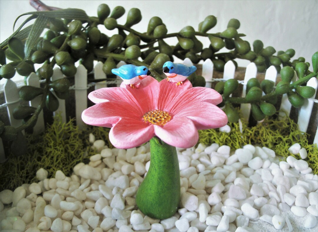 5" Mini Flower Birdbath - Bluebird Pair - Fairy Garden - Miniature ...