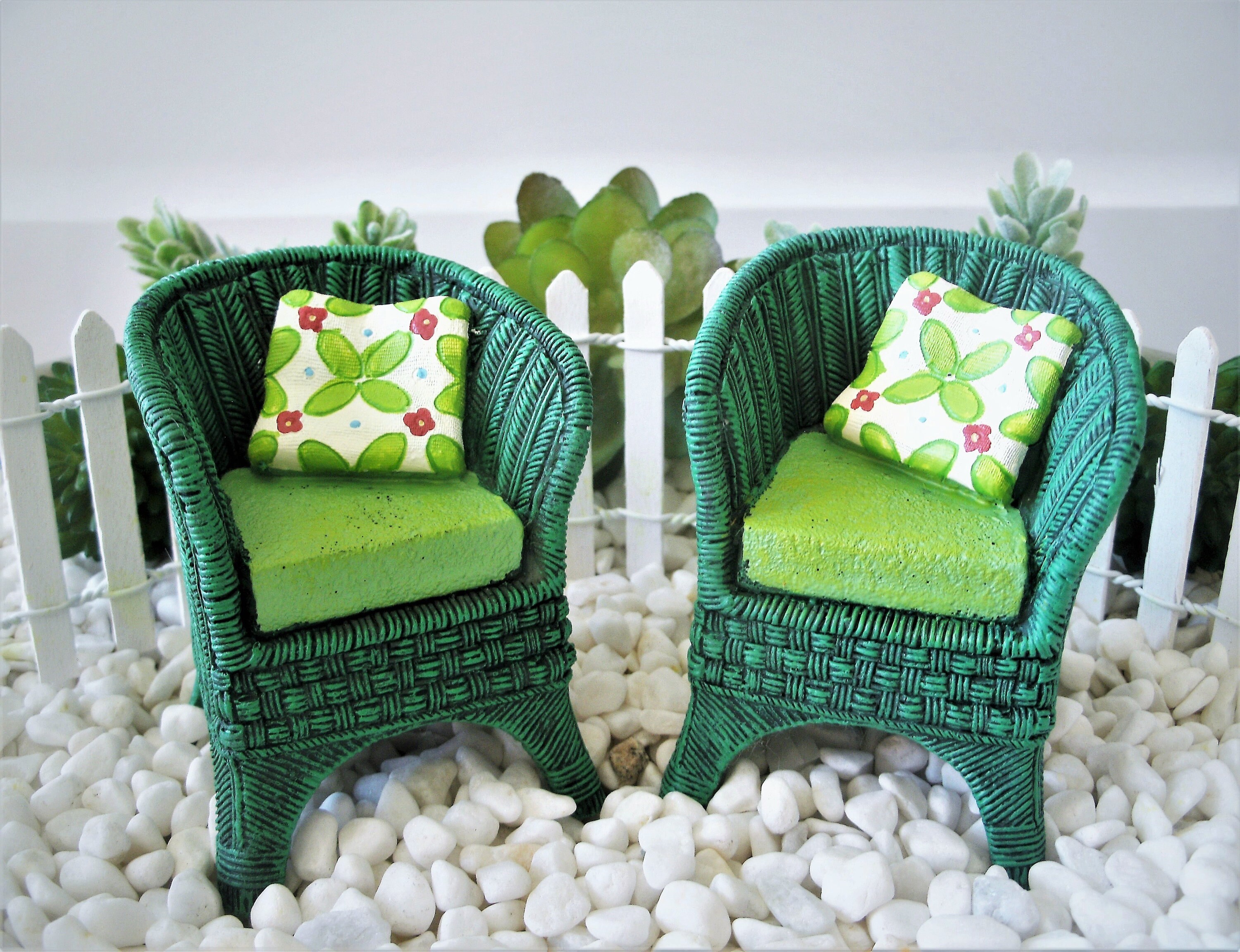 ONE Green Wicker Garden Chair Fairy Garden Mini Garden Terrarium Garden Accessory Fairy Furniture Etsy