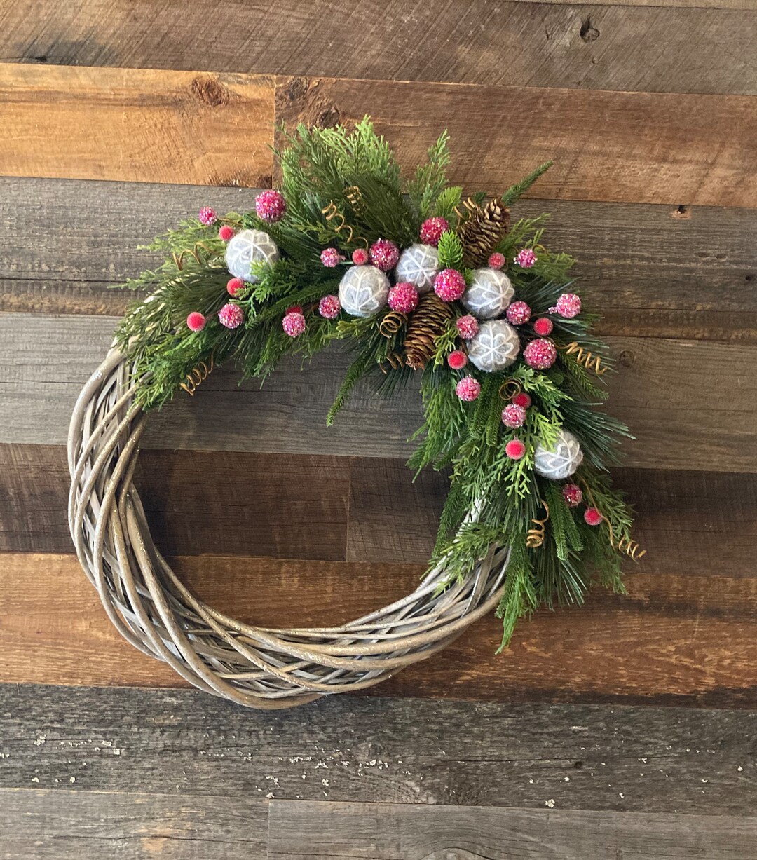 Winter Greenery Wreath for Front Door, Wreath With Berries and ...