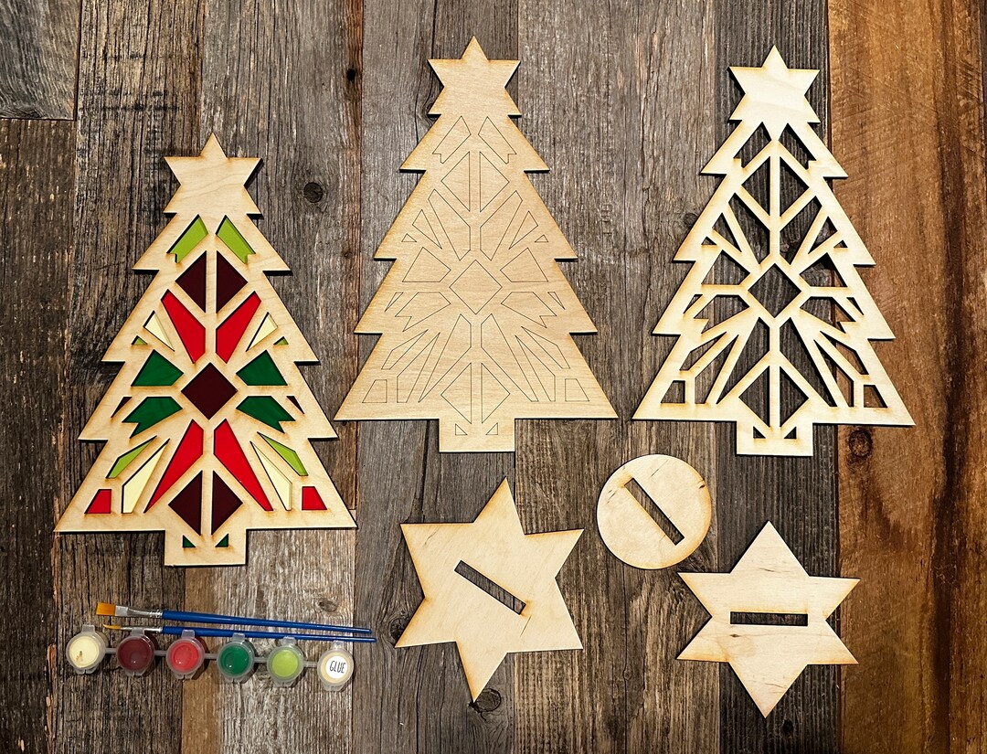 DIY Barn Quilt Pattern Christmas Tree Kit With Display Stands, Holiday ...