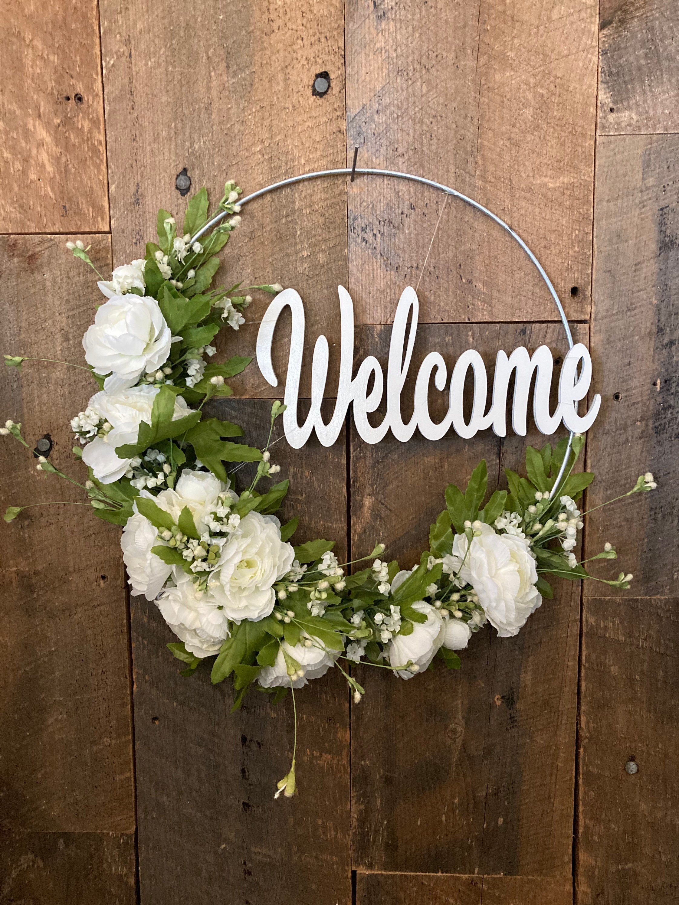 Welcome Wreath Spring Wreath White Floral Wreath Farmhouse | Etsy