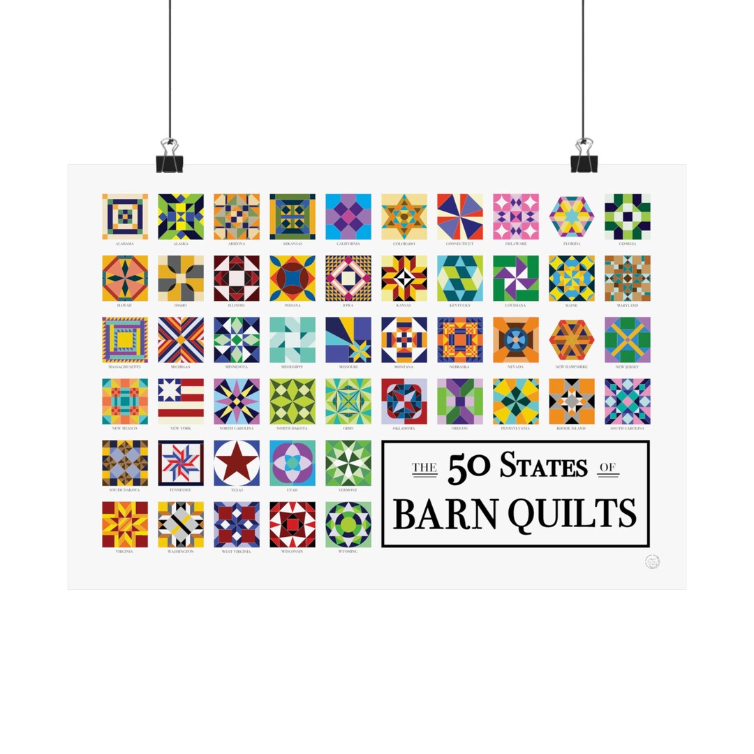 50 States Barn Quilt Poster, Barn Quilt Poster, Colorful Poster, Quilt ...