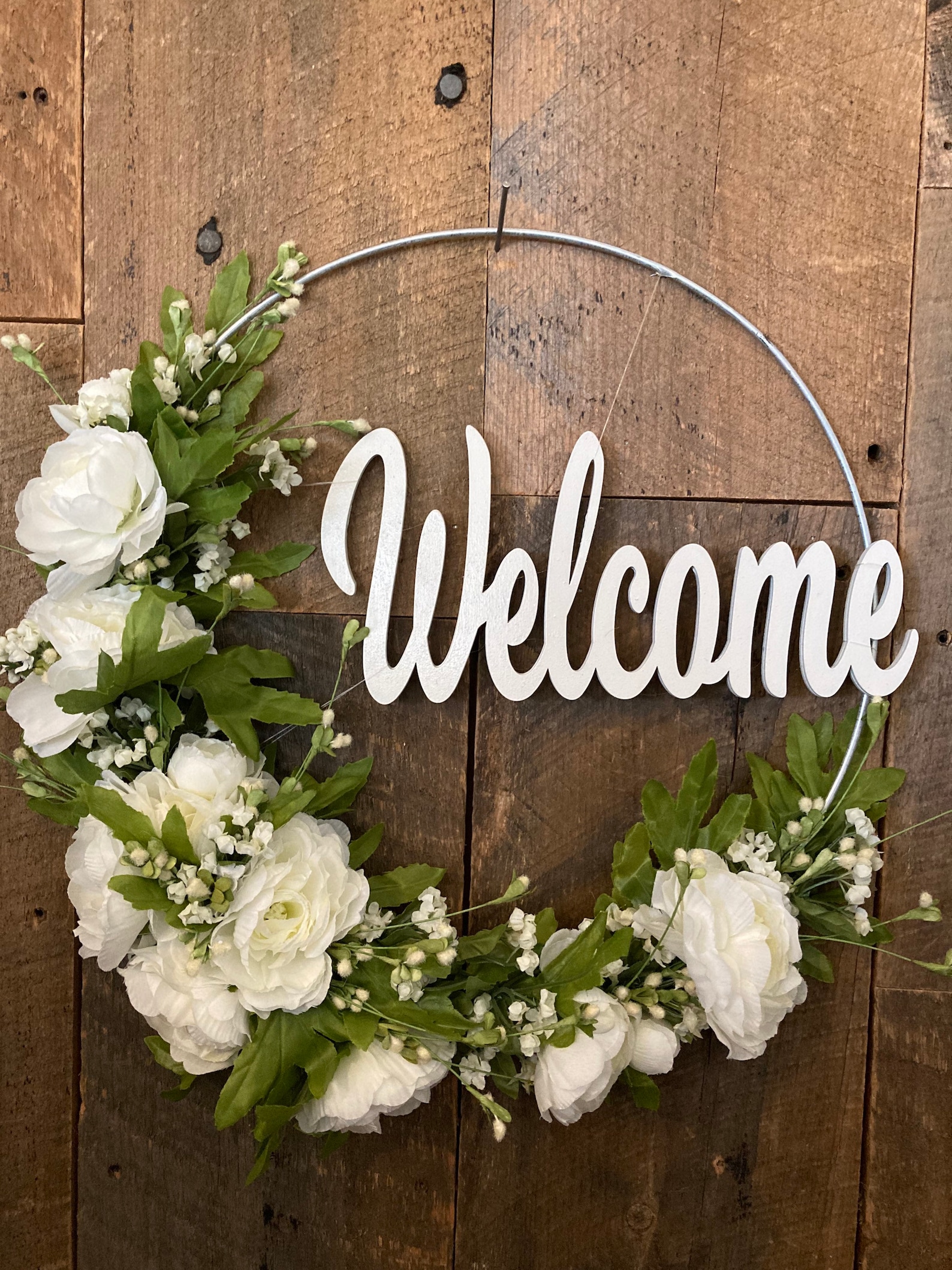 Welcome Wreath Spring Wreath White Floral Wreath Farmhouse | Etsy