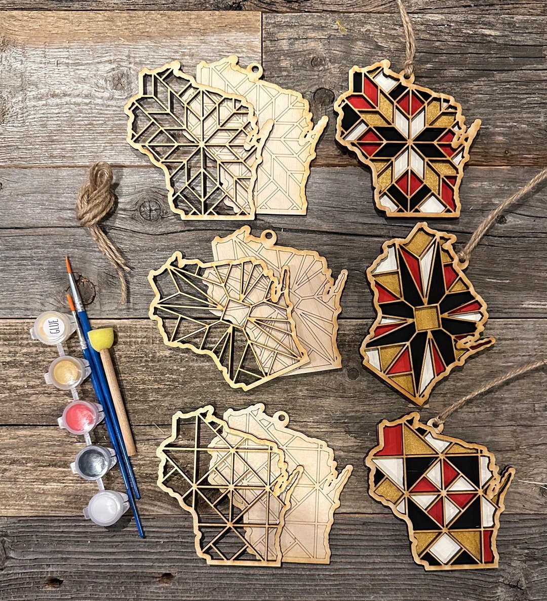 DIY Wisconsin Barn Quilt Pattern Ornaments Painting Kit, DIY Wisconsin ...