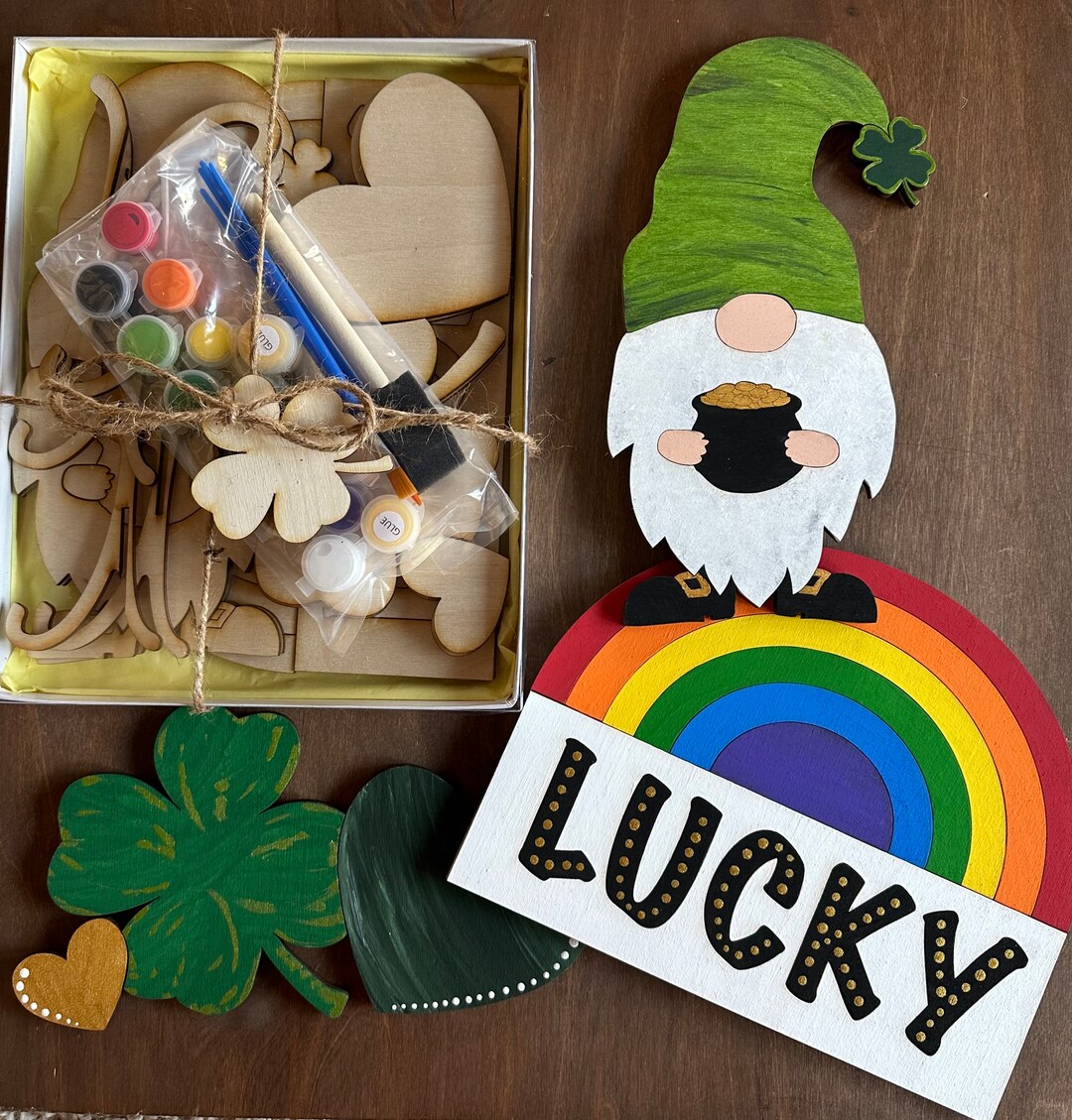 St Patricks Shamrock Leprechaun Gnome Rainbow Decor Gift Craft Painting ...