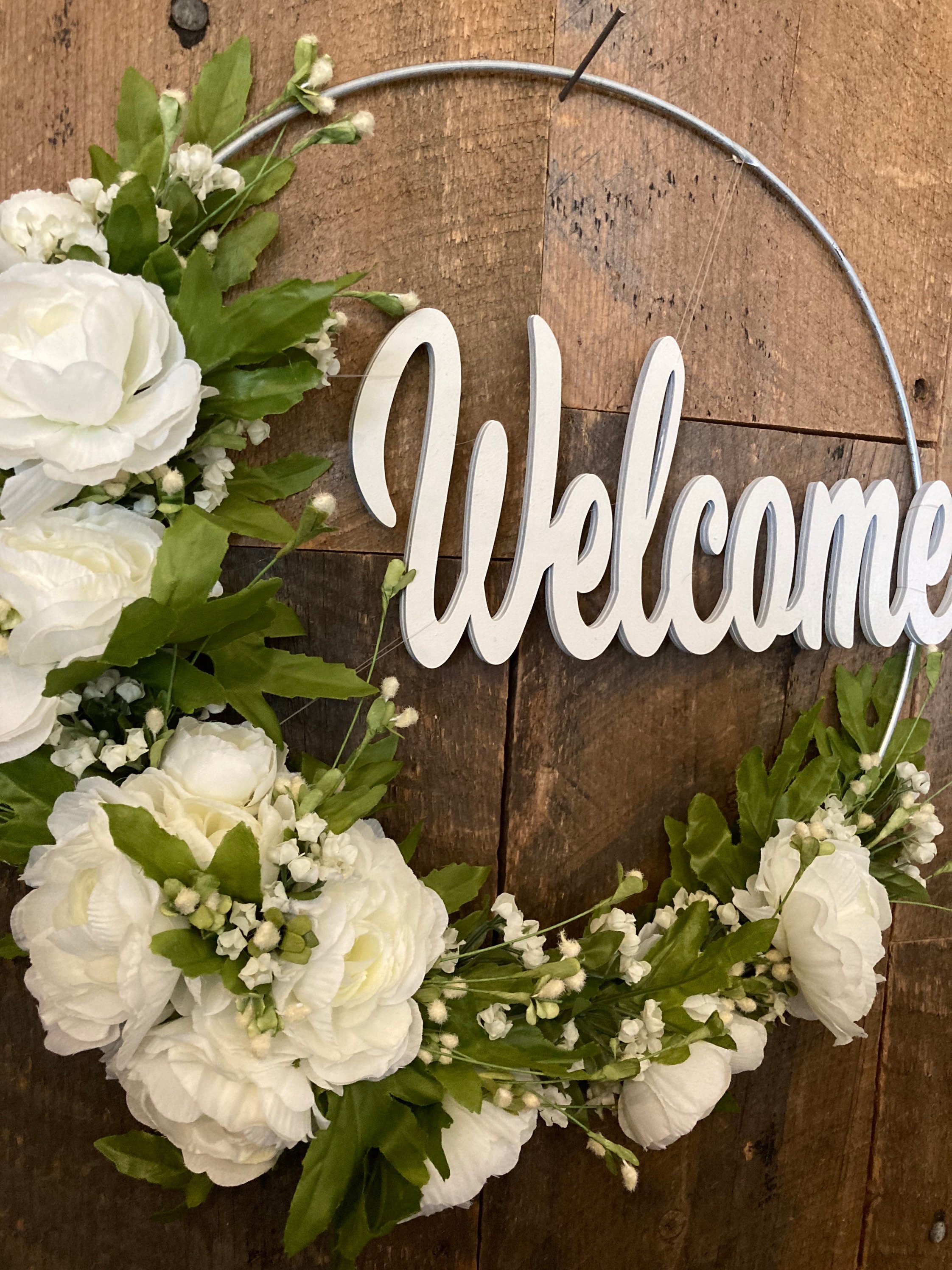 Welcome Wreath Spring Wreath White Floral Wreath Farmhouse | Etsy