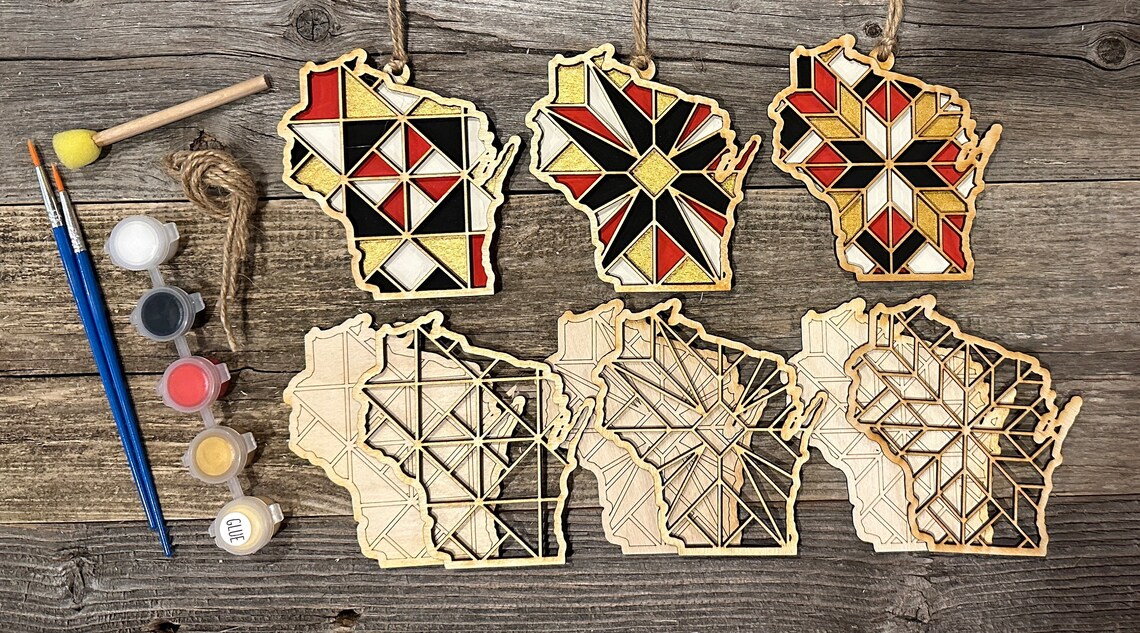 DIY Wisconsin Barn Quilt Pattern Ornaments Painting Kit, DIY Wisconsin ...