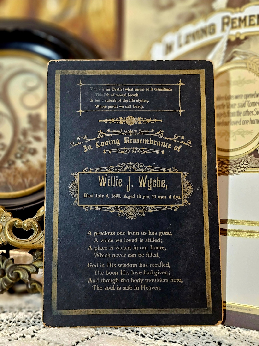 Victorian Funeral Death Announcement Black Gold Card in Loving ...