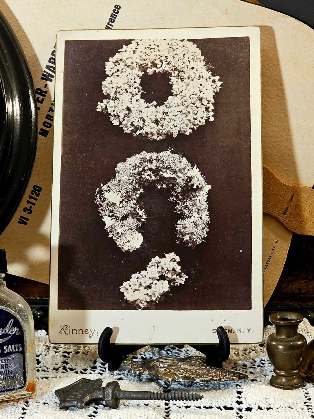 Antique Funeral Round Horseshoe Wreath Cabinet Card Photo | Funerary ...