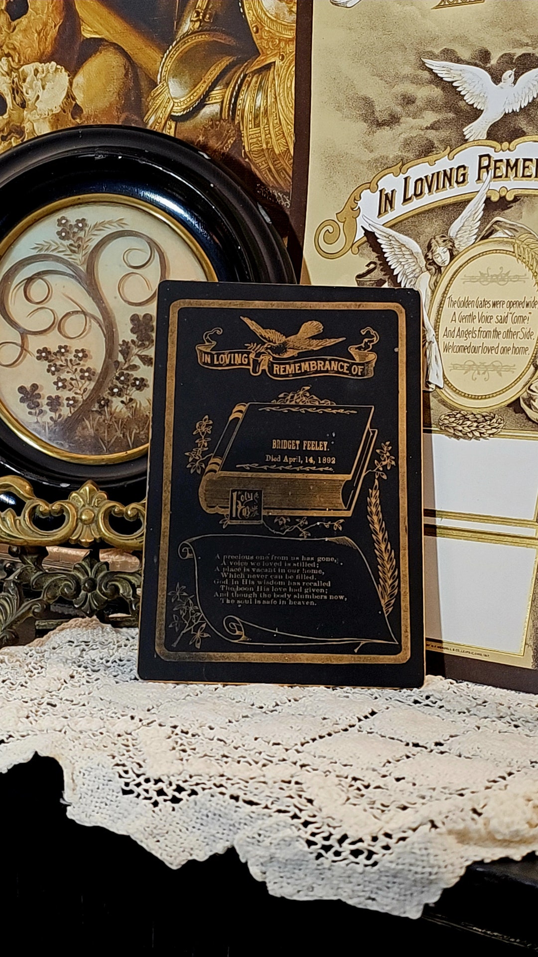 Mourning Funeral Death Announcement Black Gold Card in Loving ...