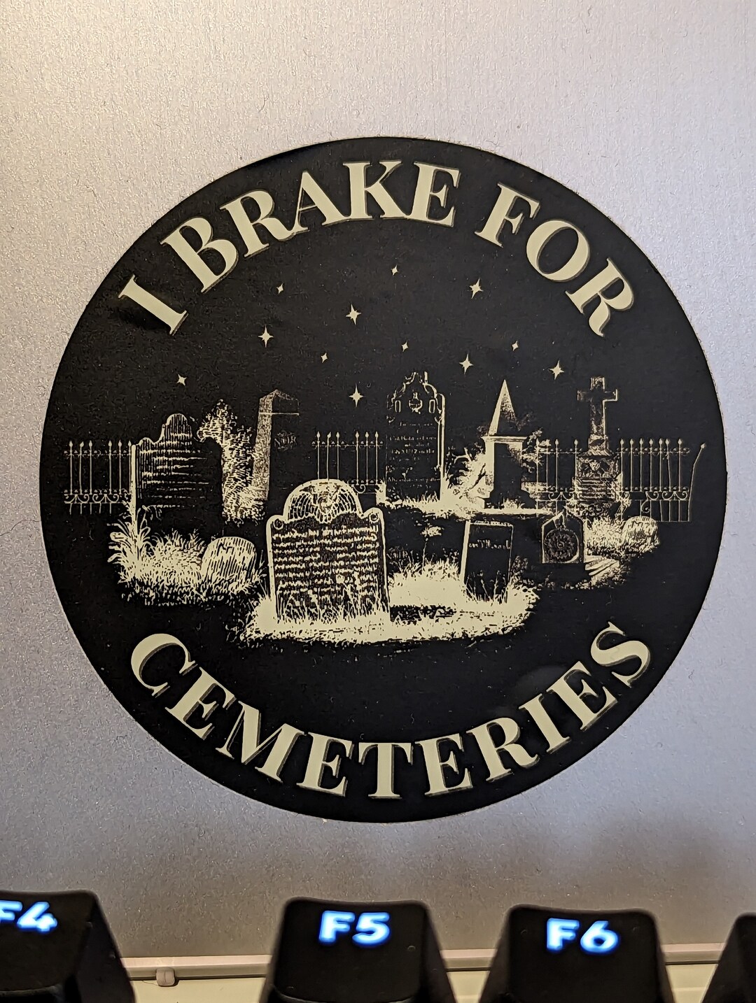 I Brake for Cemeteries Round 3 Sticker Cemeteries Graveyards Taphophile ...