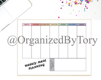 Printable Weekly Meal Planning Page With Grocery List, Colorful Rainbow ...