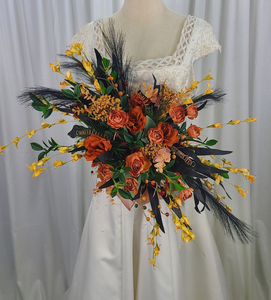Rust Autumn Goth Faux Silk Wedding Bouquet - Etsy