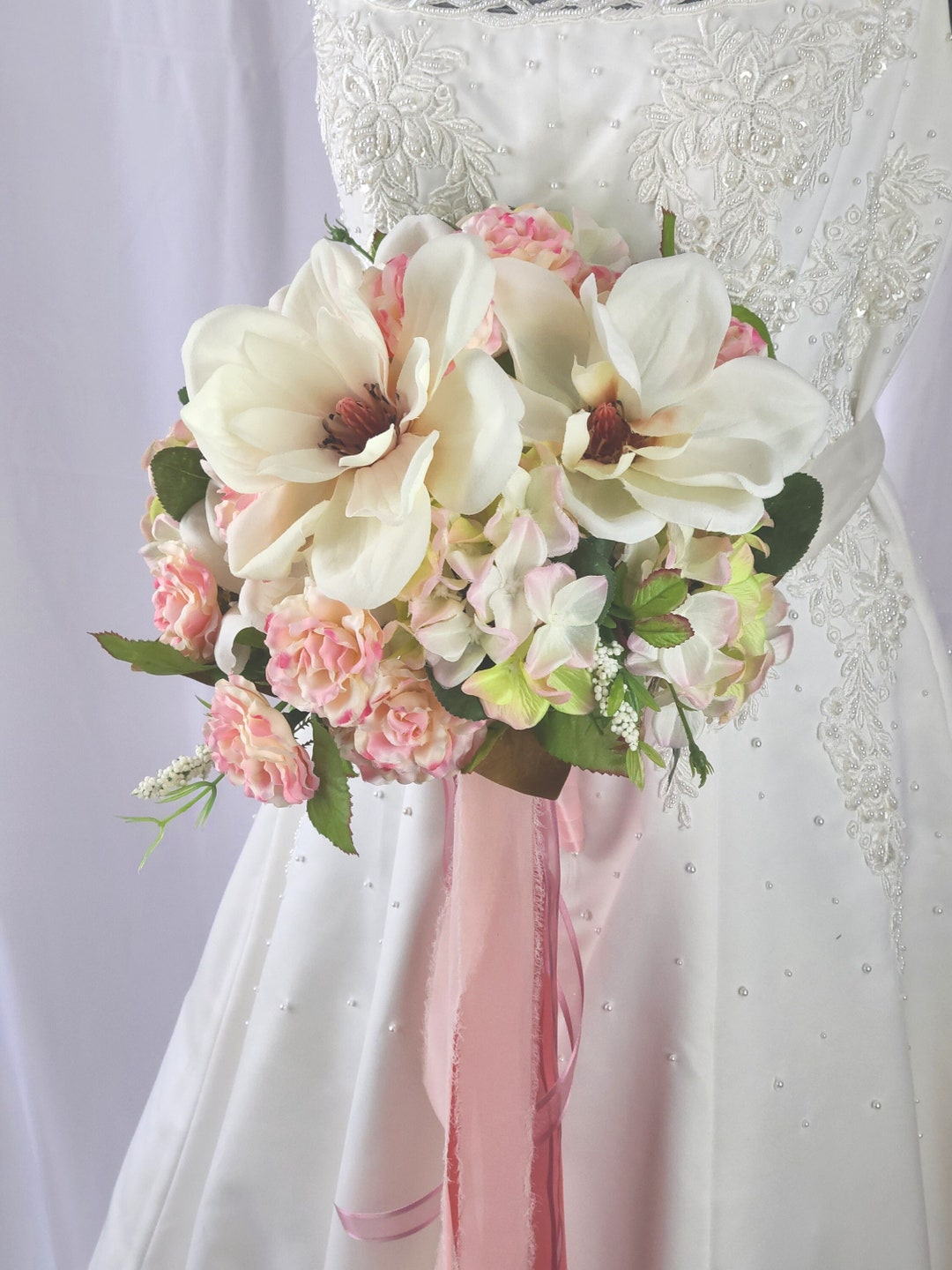 Magnolia and Ribbons Faux Silk Wedding Bouquet - Etsy
