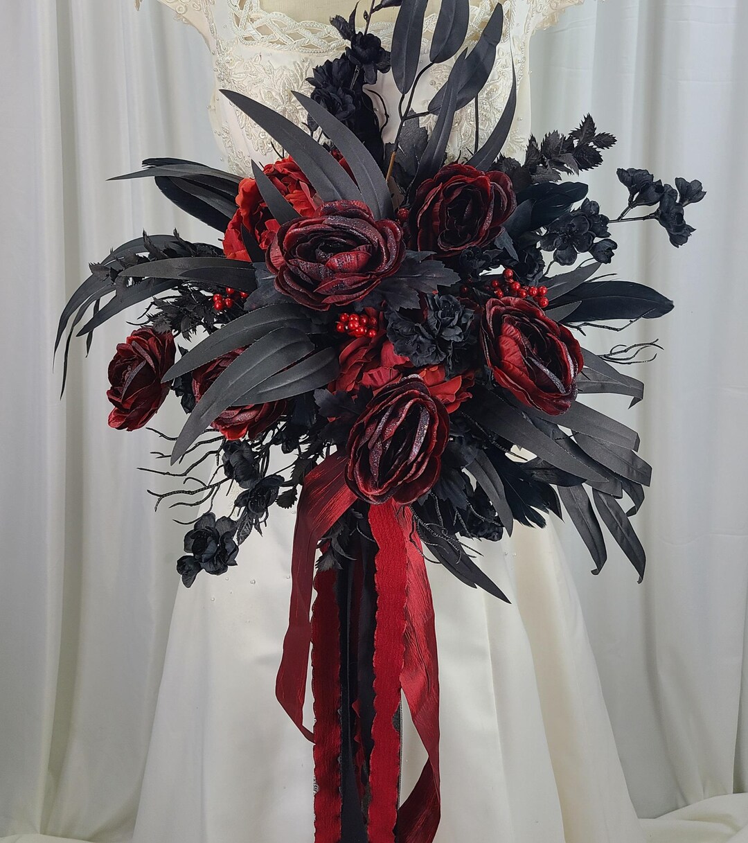 Blood Red and Gothic Faux Silk Wedding Bouquet - Etsy
