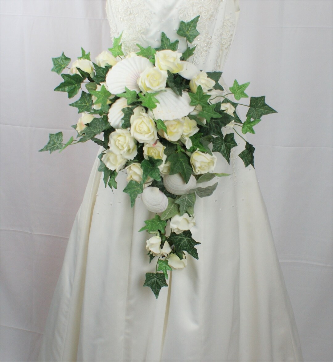 Seashells and Roses Faux Cascade Wedding Bouquet - Etsy