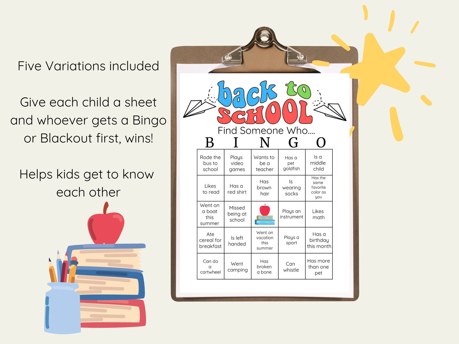 Back to School Bingo Game Printable for Kids | Get to Know You Ice ...