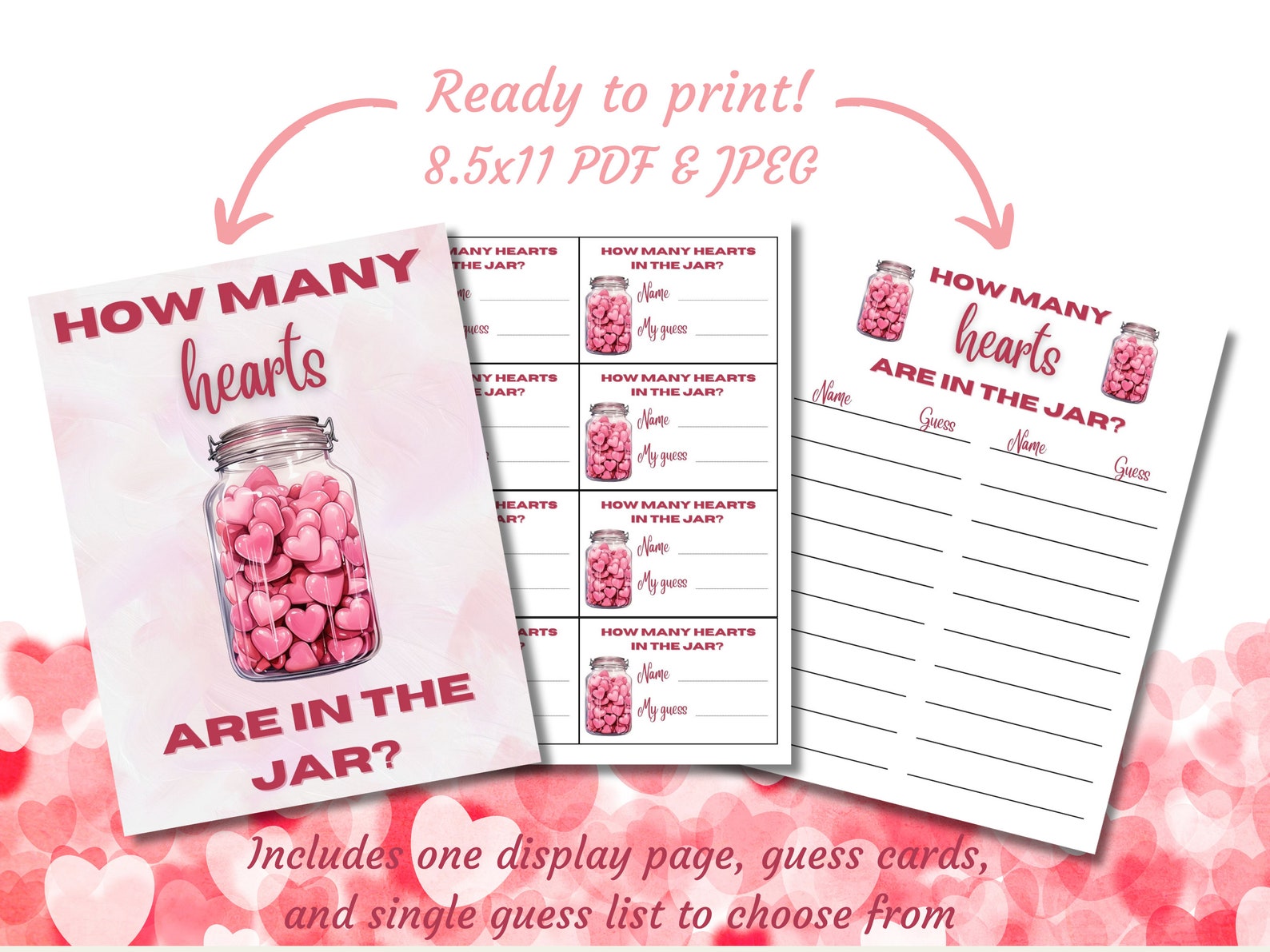 Valentines Day Game Candy Jar Heart Guessing Game Classroom Party ...