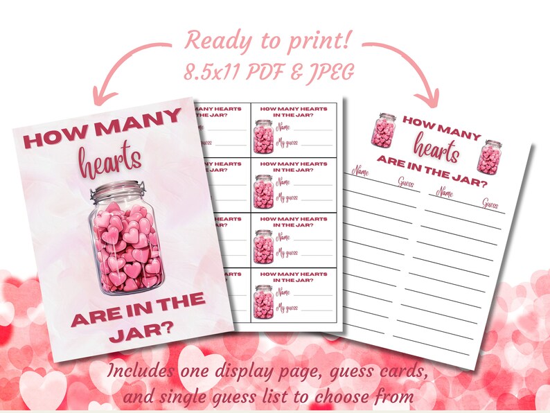 Valentines Day Game Candy Jar Heart Guessing Game Classroom Party ...