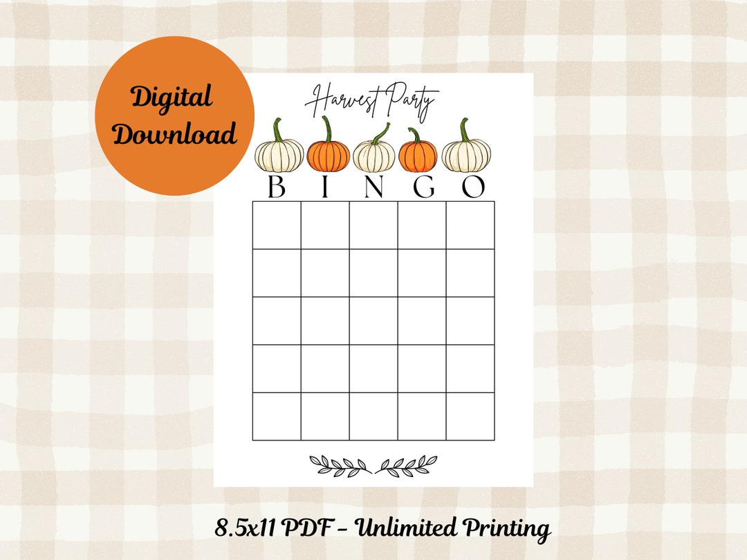 Fall Harvest Party Blank Bingo Printable Activity for School Classroom ...