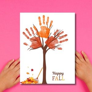 Kids Fall Tree Leaves Handprint Craft Printable, Daycare or Preschool ...