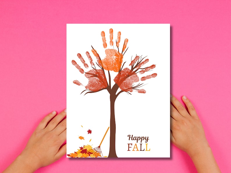 Kids Fall Tree Leaves Handprint Craft Printable, Daycare or Preschool ...