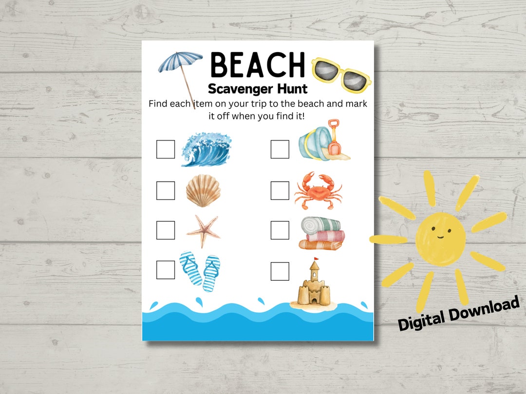 Beach Scavenger Hunt Printable for Kids Activity Seek and Find Beach ...