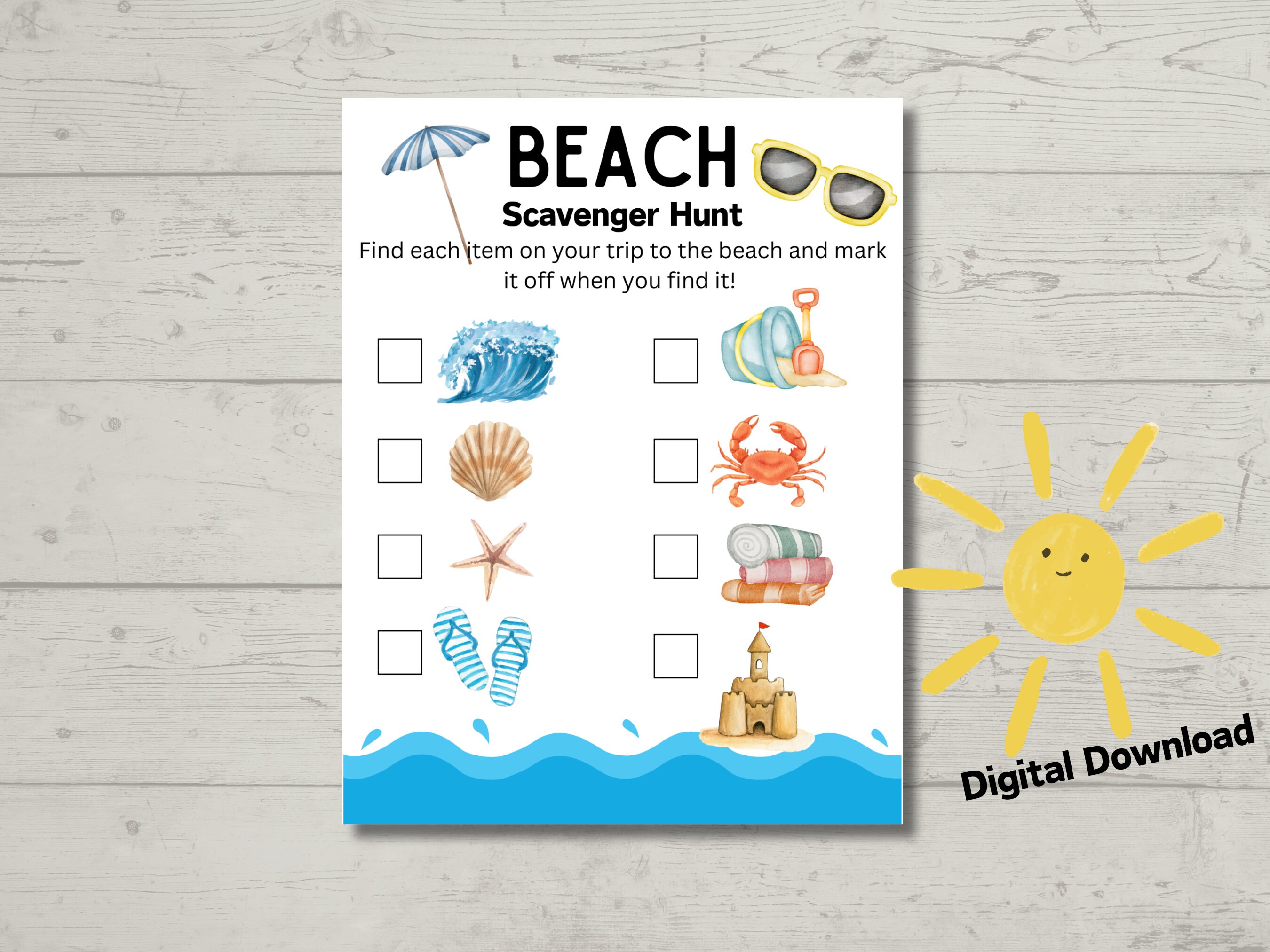 Beach Scavenger Hunt Printable for Kids Activity Seek and Find Beach ...
