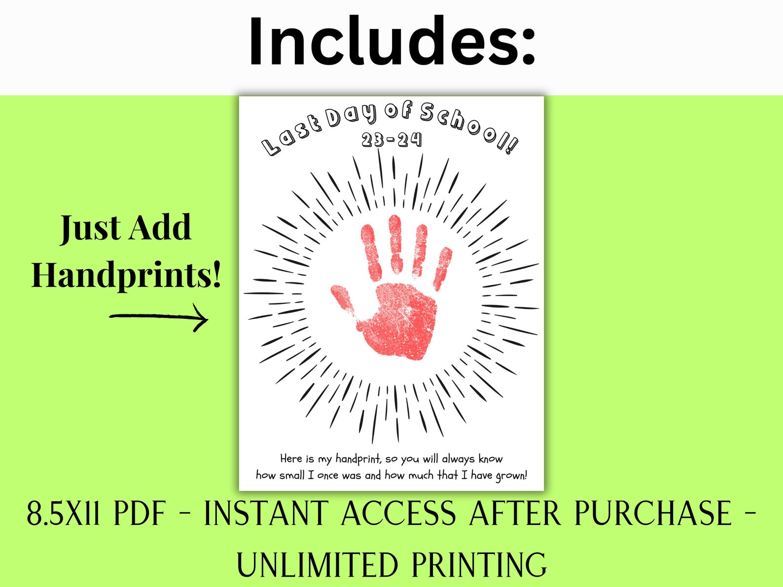 Last Day of School Handprint Craft Printable for Kids Cute End of the ...