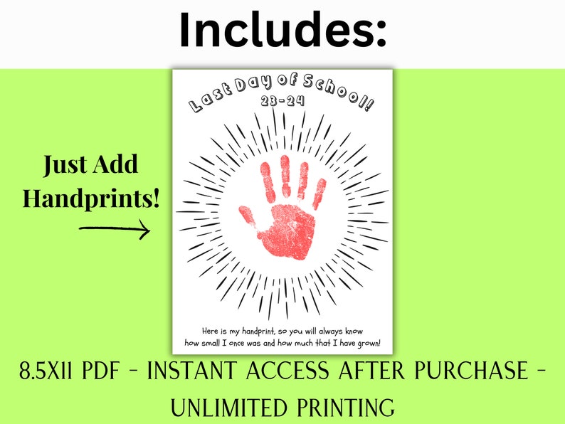 Last Day of School Handprint Craft Printable for Kids Cute End of the ...