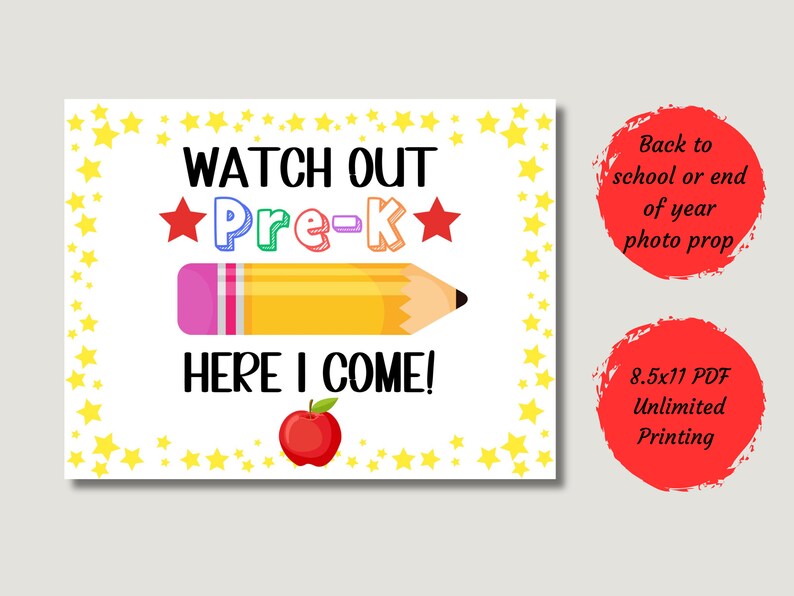 Pre-k Back to School Printable Sign: Photo Prop (digital Download) - Etsy