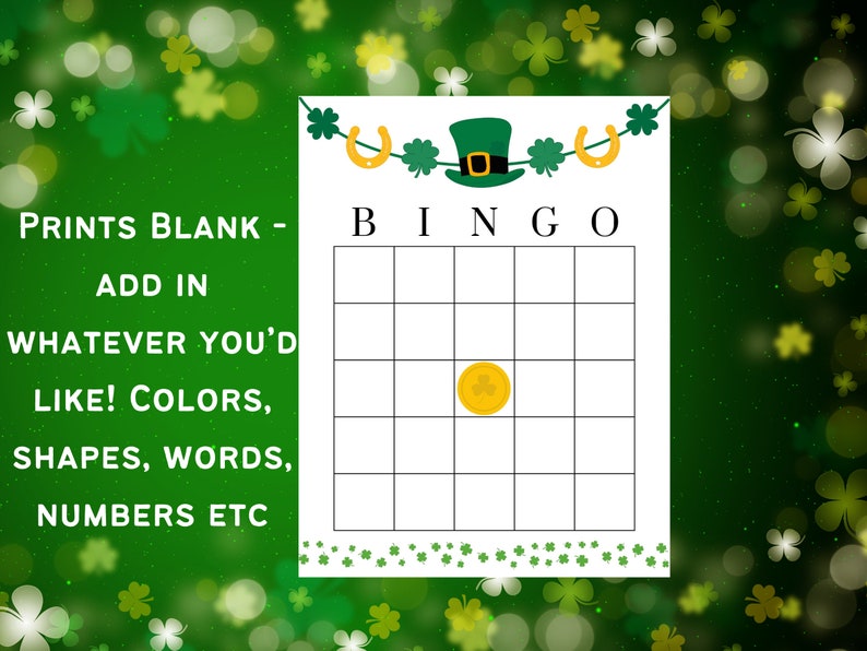St Patricks Day BLANK Bingo Sheet, Customizable Party Game (digital ...