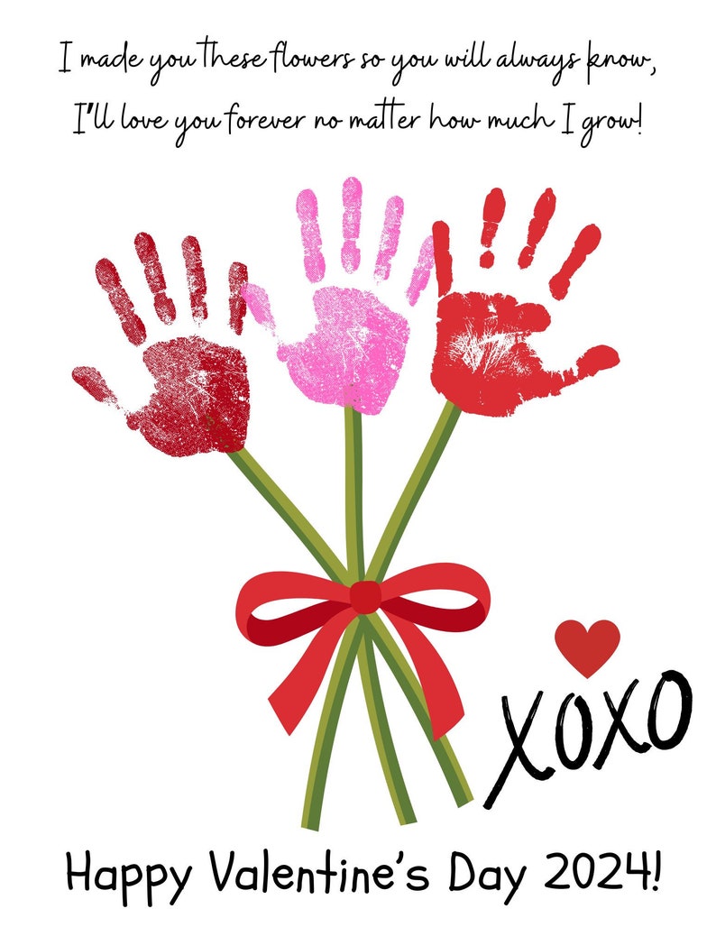 Kids Valentine's Day Handprint Craft Printable Bouquet Parent Gift ...