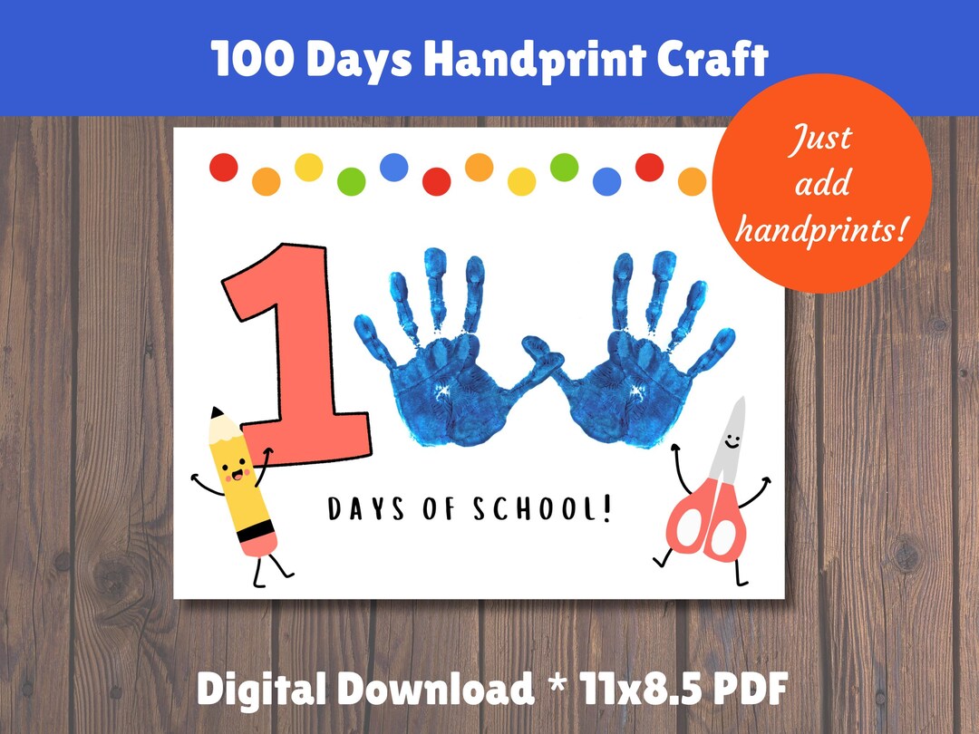 100 Days of School Handprint Craft Printable Activity for Daycare ...