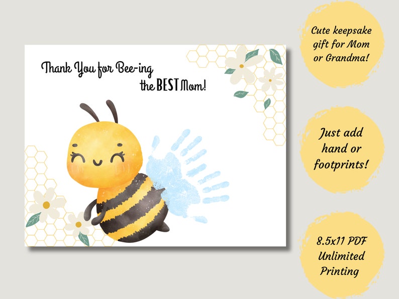 Mothers Day DIY Handprint Craft Card Printable Gift for Mom Best Mom ...