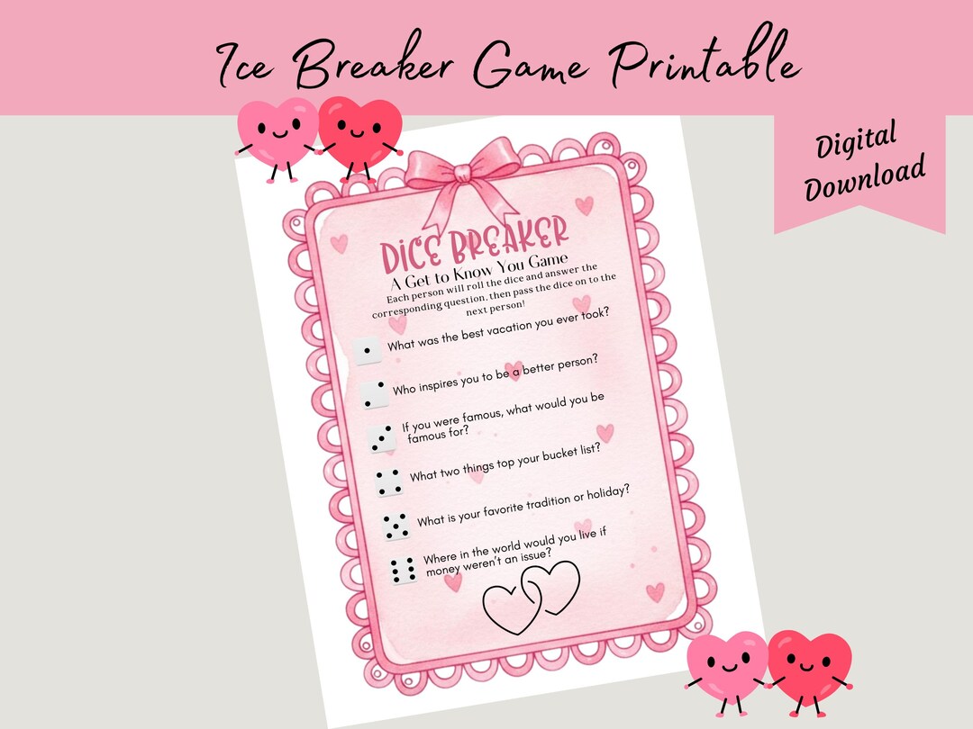Ice Breaker Dice Game Printable, Date Night Valentine's Get to Know You ...