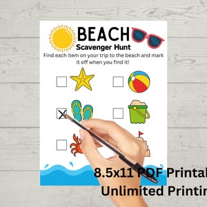 Beach Scavenger Hunt Printable Game for Kids Summer Beach Day Activity ...