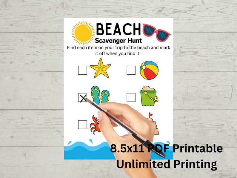 Beach Scavenger Hunt Printable Game for Kids Summer Beach Day Activity ...