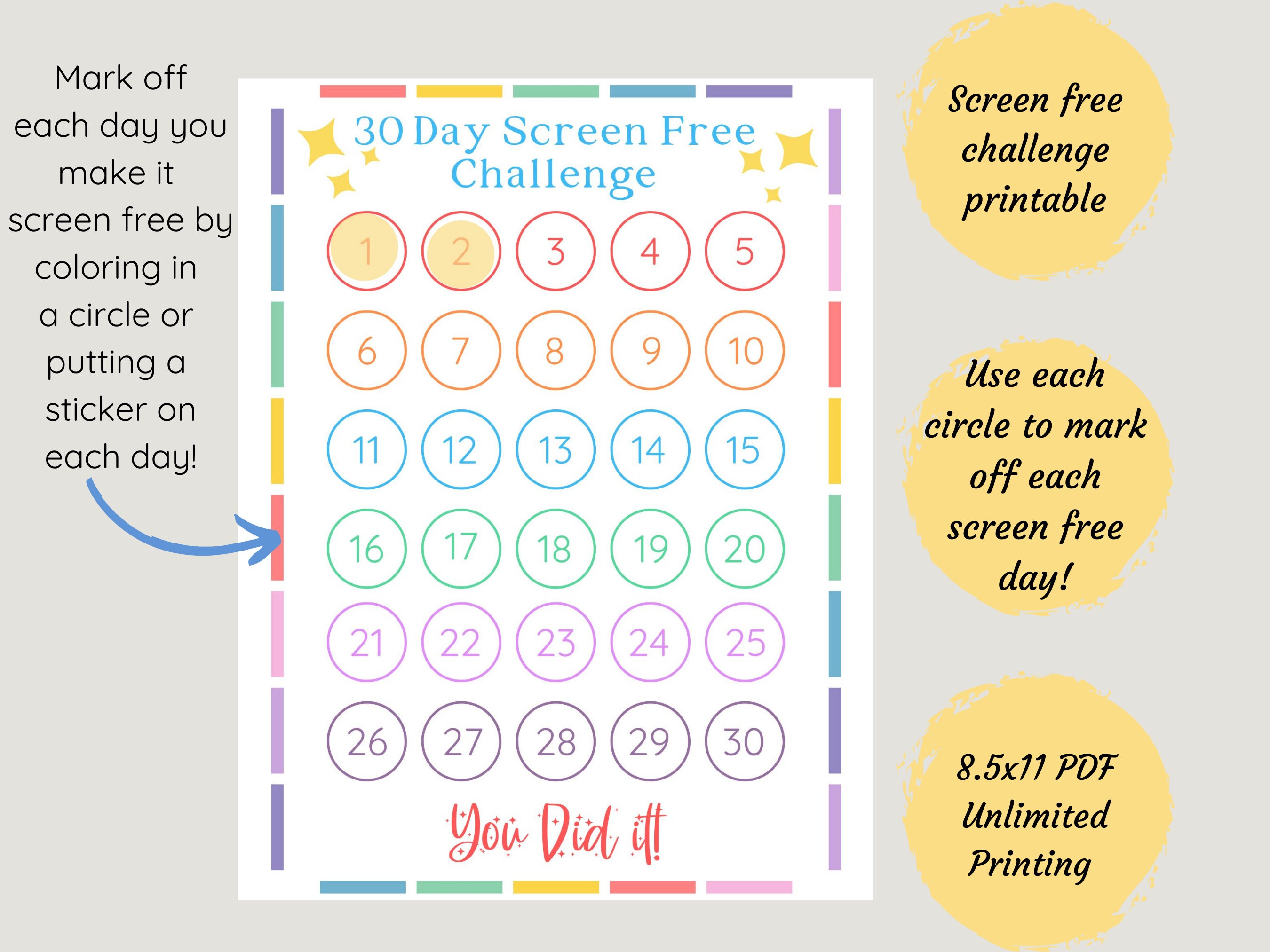 Kids Screen Free 30 Day Challenge Printable Tracker - Summer Break No ...