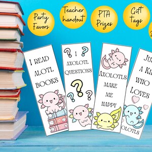 Printable Axolotl Bookmark for Kids Gift for Student or Kid Axolotl ...