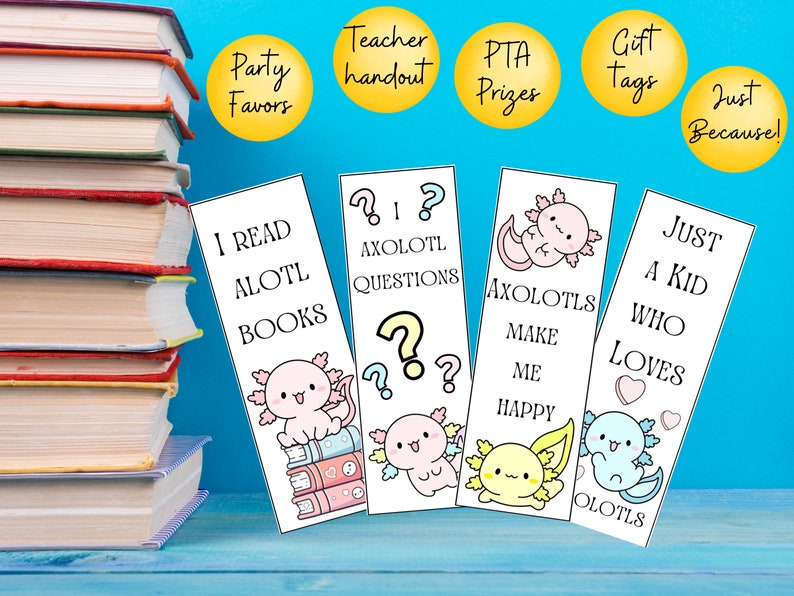 Printable Axolotl Bookmark for Kids Gift for Student or Kid Axolotl ...
